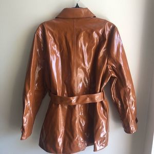 Topshop | Jackets & Coats | Topshop Brown Belted Vinyl Coat A2 | Poshmark